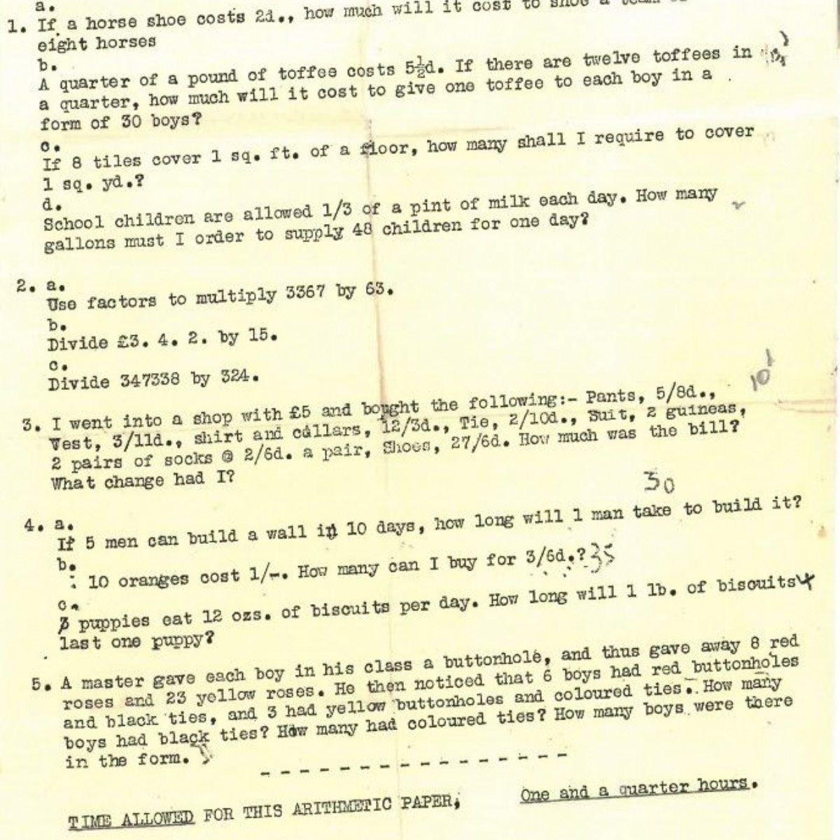 Rutlish School - Rutlish Entrance Exam 1936